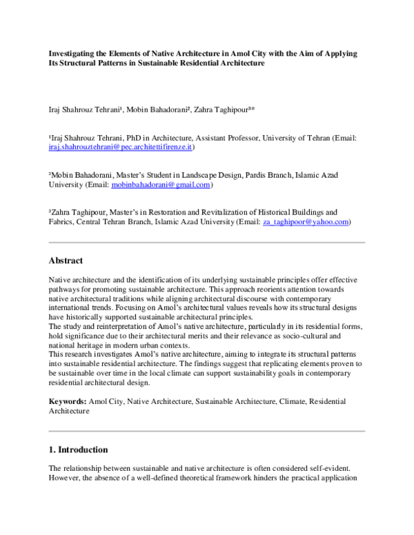 (PDF) Investigating the Elements of Native Architecture in Amol City ...