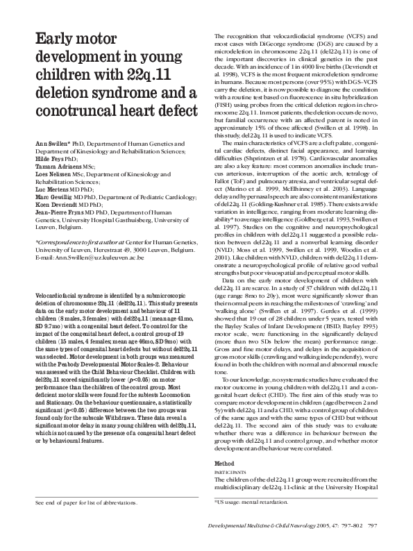 (PDF) Early motor development in young children with 22q.11 deletion syndrome and a conotruncal ...