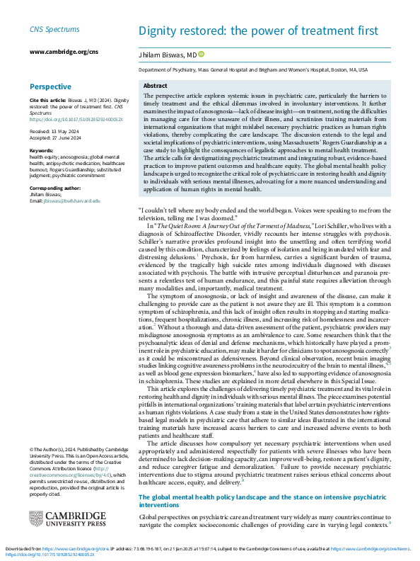 (PDF) Dignity restored: the power of treatment first