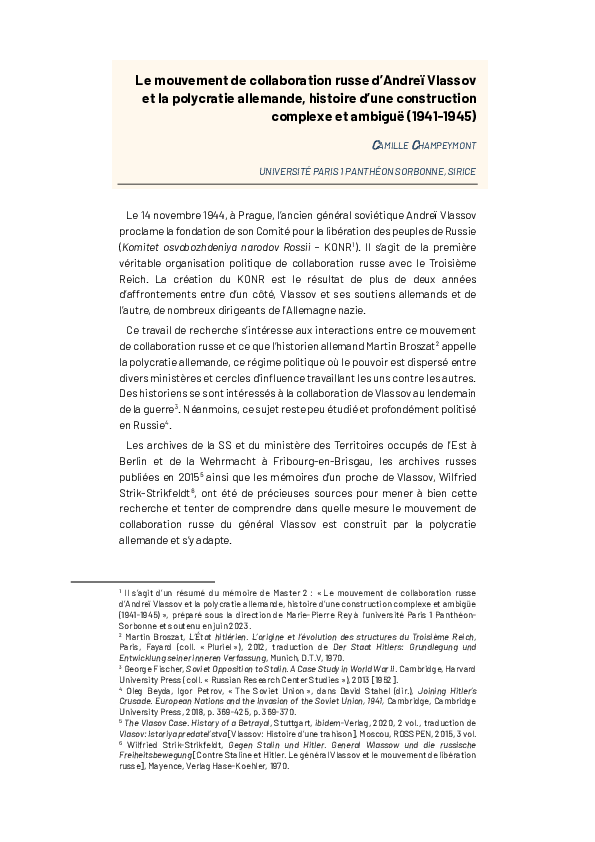 (PDF) Le mouvement de collaboration russe d'Andreï Vlassov et la ...