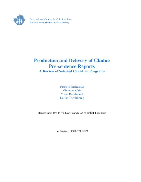 (PDF) Production and Delivery of Gladue Reports FINAL