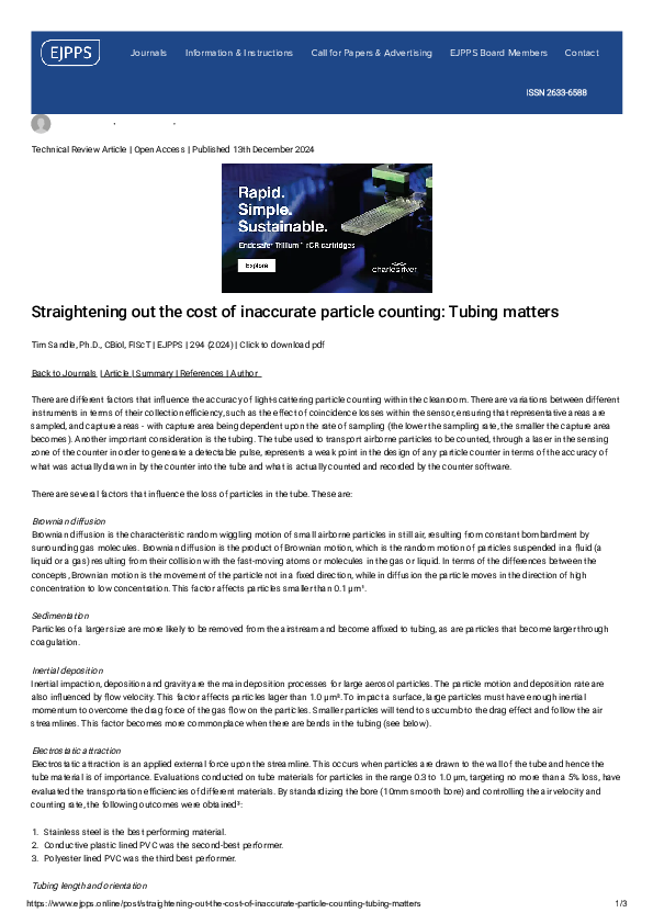(PDF) Straightening out the cost of inaccurate particle counting: Tubing matters