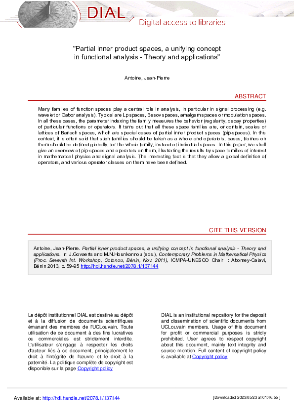 Pdf Partial Inner Product Spaces A Unifying Concept In Functional Analysis Theory And