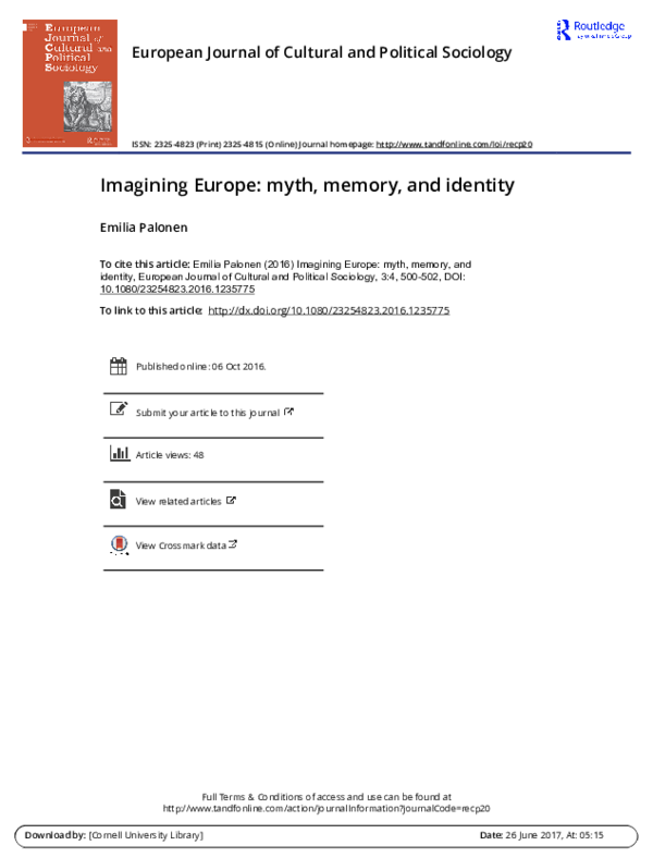 (PDF) Imagining Europe: myth, memory, and identity