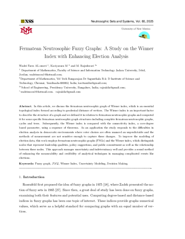 (PDF) Fermatean Neutrosophic Fuzzy Graphs: A Study on the Winner Index ...