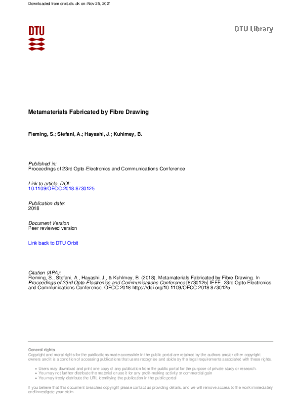 (PDF) Metamaterials Fabricated by Fibre Drawing