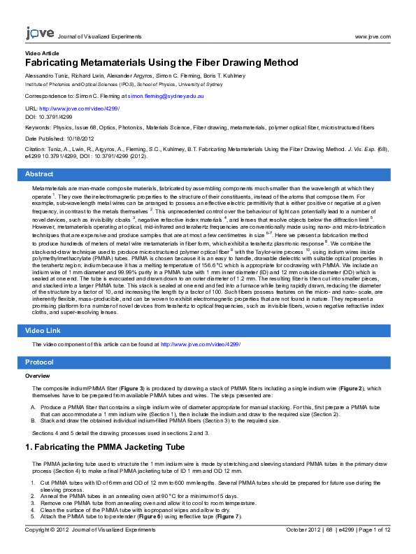 (PDF) Fabricating Metamaterials Using the Fiber Drawing Method