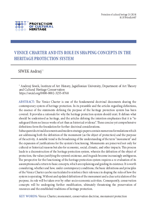 (PDF) VENICE CHARTER AND ITS ROLE IN SHAPING CONCEPTS IN THE HERITAGE ...