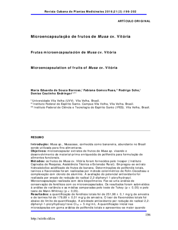 (PDF) Microencapsulação de frutos de Musa cv. Vitória