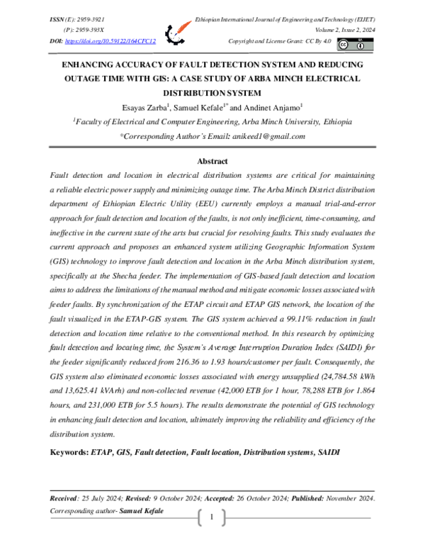 (PDF) ENHANCING ACCURACY OF FAULT DETECTION SYSTEM AND REDUCING OUTAGE TIME WITH GIS: A CASE ...
