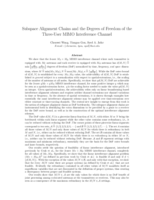(PDF) Subspace Alignment Chains and the Degrees of Freedom of the Three-User MIMO Interference ...