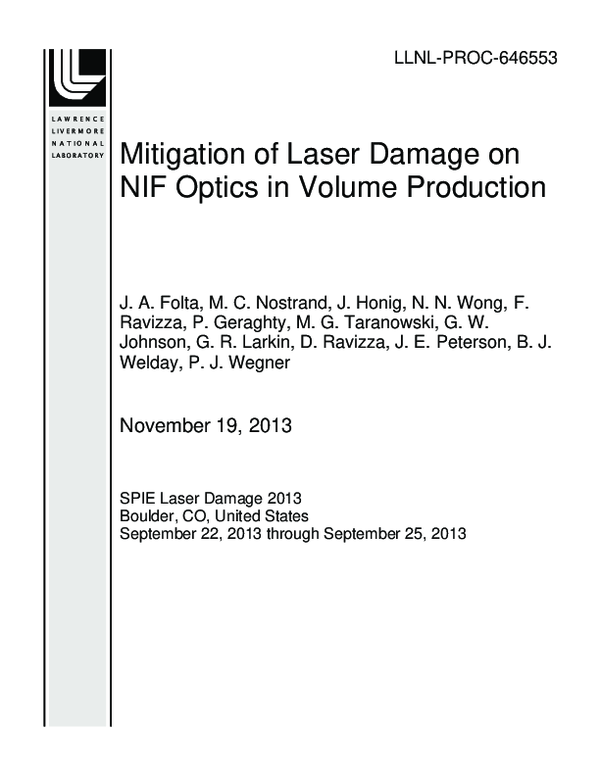 (PDF) Mitigation of Laser Damage on NIF Optics in Volume Production