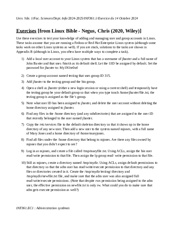 (PDF) Exercises [from Linux Bible -Negus, Chris (2020, Wiley