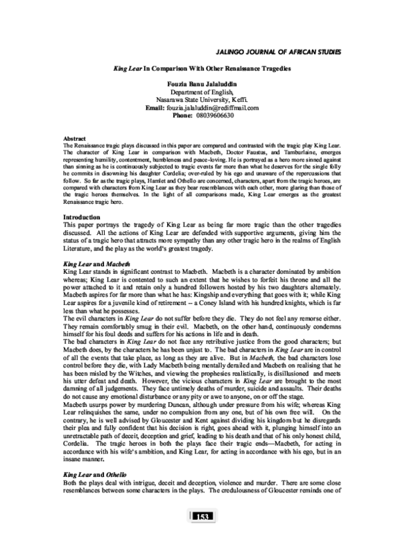 (PDF) King Lear In Comparison With Other Renaissance Tragedies