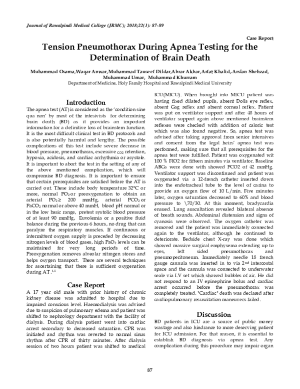 (PDF) Tension Pneumothorax During Apnea Testing for the Determination ...