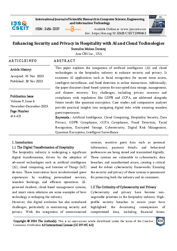 (PDF) Enhancing Security and Privacy in Hospitality with AI and Cloud Technologies