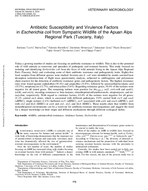 (PDF) Antibiotic Susceptibility and Virulence Factors inEscherichia colifrom Sympatric Wildlife ...