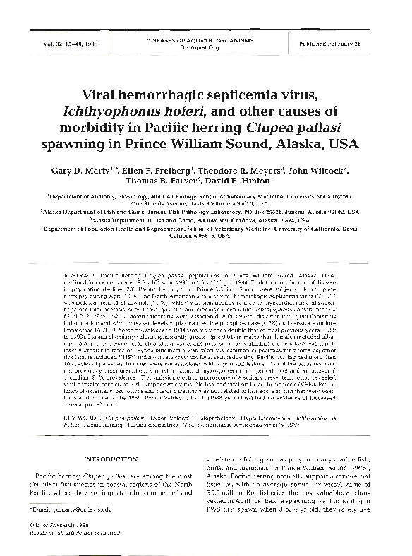 (PDF) Viral hemorrhagic septicemia virus, Ichthyophonus hoferi, and other causes of morbidity in ...