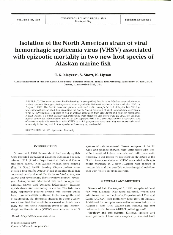 (PDF) Isolation of the North American strain of viral hemorrhagic ...
