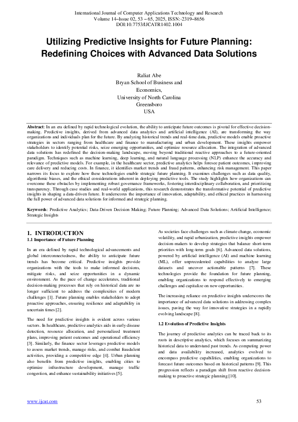 (PDF) Utilizing Predictive Insights for Future Planning: Redefining Choices with Advanced Data ...