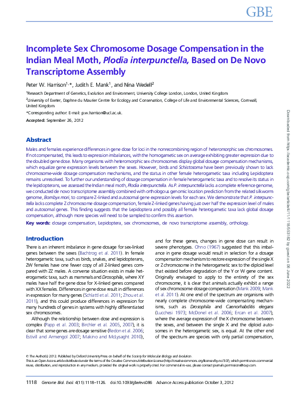 (PDF) Incomplete Sex Chromosome Dosage Compensation in the Indian Meal ...