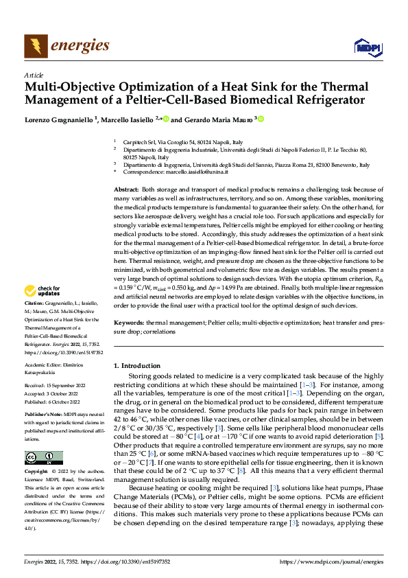 (PDF) Multi-Objective Optimization of a Heat Sink for the Thermal Management of a Peltier-Cell ...