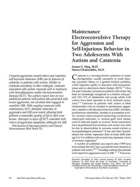 (PDF) Maintenance Electroconvulsive Therapy for Aggression and Self ...