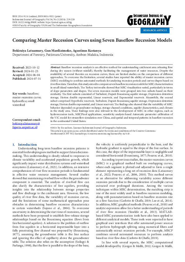 (PDF) Comparing Master Recession Curves using Seven Baseflow Recession ...