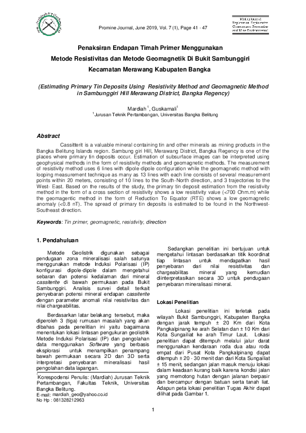 (PDF) Estimating Primary Tin Deposits Using Resistivity Method and ...