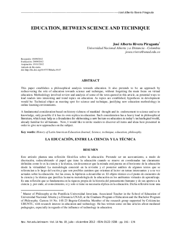 (PDF) Education, Between Science and Technique