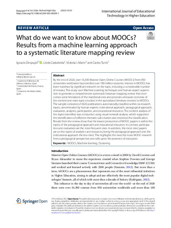 (PDF) What do we want to know about MOOCs? Results from a machine learning approach to a ...