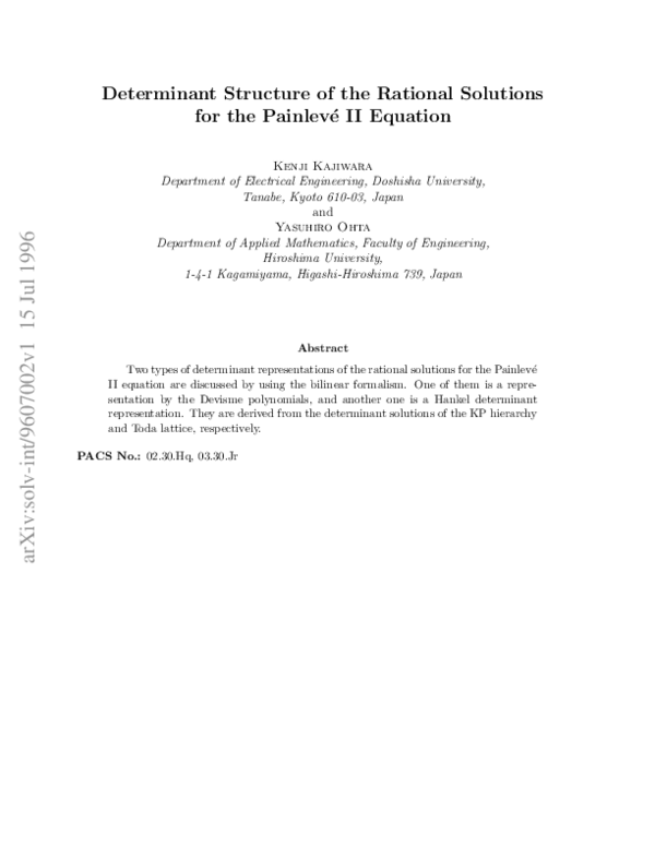(PDF) Determinant structure of the rational solutions for the Painlevé II equation