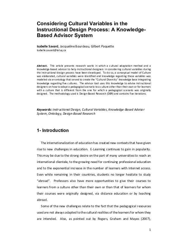 (PDF) Considering cultural variables in the instructional design ...