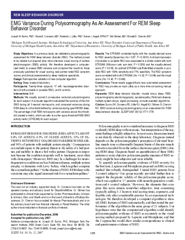 (PDF) EMG Variance During Polysomnography As An Assessment For REM ...