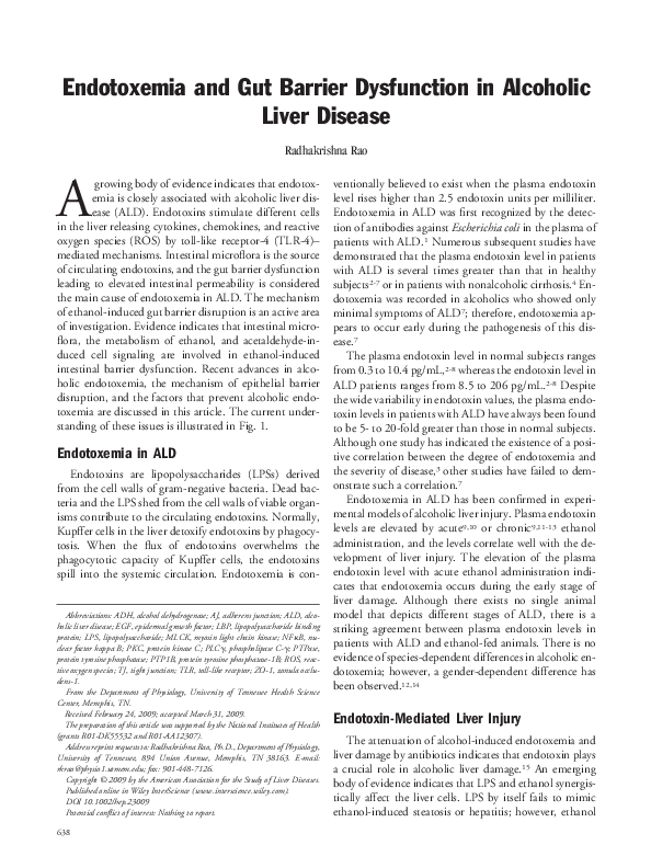 (PDF) Endotoxemia and gut barrier dysfunction in alcoholic liver disease