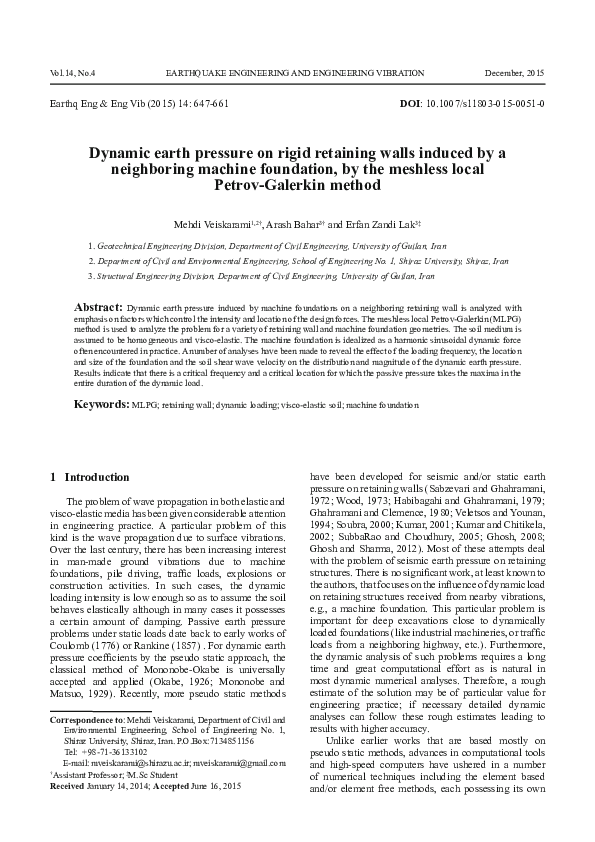 (PDF) Dynamic earth pressure on rigid retaining walls induced by a neighboring machine ...