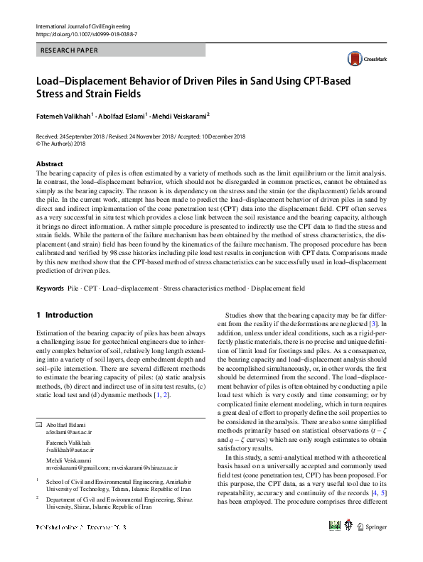 (PDF) Load–Displacement Behavior of Driven Piles in Sand Using CPT-Based Stress and Strain Fields
