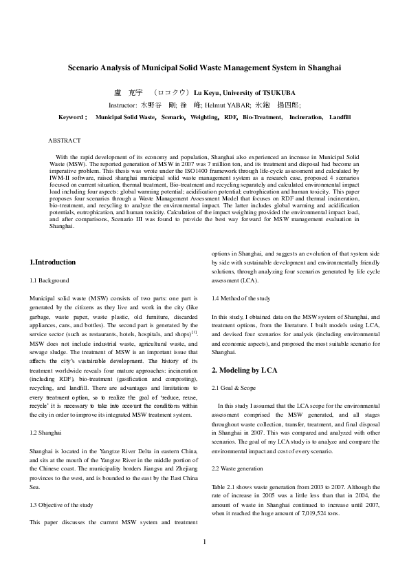 (PDF) Scenario Analysis of Municipal Solid Waste Management System in ...