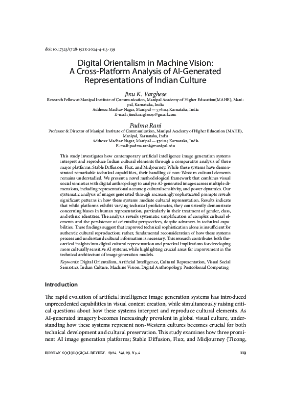 (PDF) Digital Orientalism in Machine Vision: A Cross-Platform Analysis of AI-Generated ...