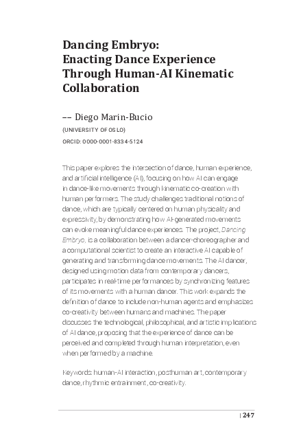 (PDF) Dancing Embryo: Enacting Dance Experience Through Human-AI ...