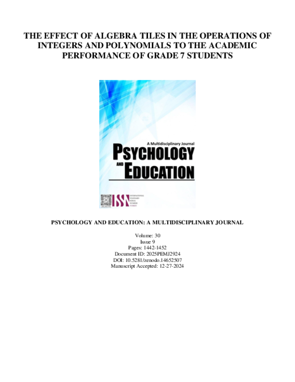 (PDF) The Effect of Algebra Tiles in the Operations of Integers and ...