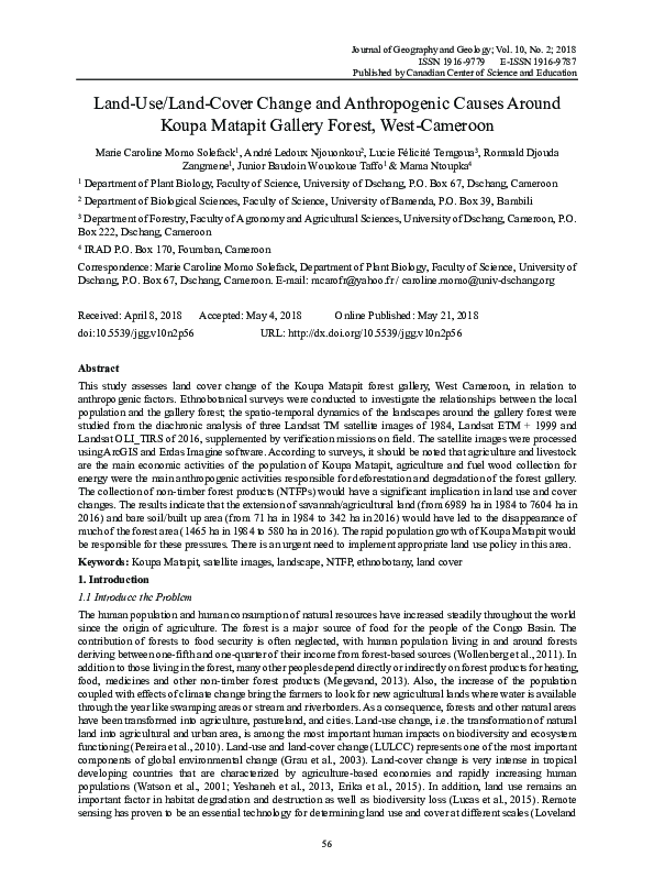 (PDF) Land-Use/Land-Cover Change and Anthropogenic Causes Around Koupa Matapit Gallery Forest ...