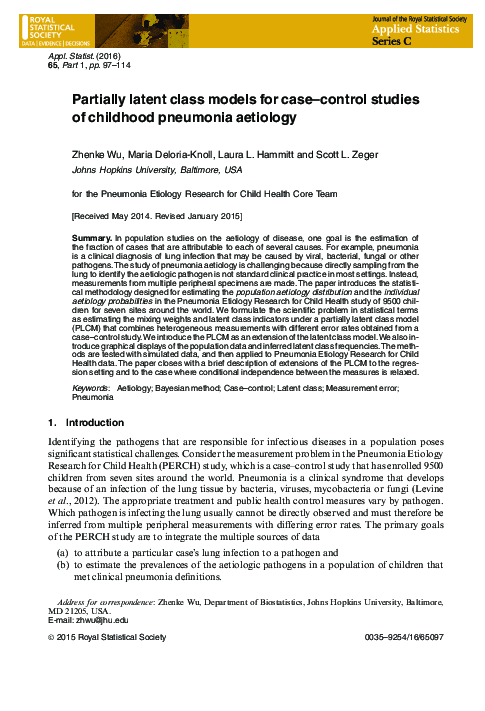(PDF) Partially Latent Class Models for Case–Control Studies of Childhood Pneumonia Aetiology