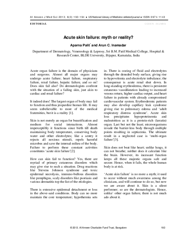 (PDF) Acute skin failure: myth or reality?