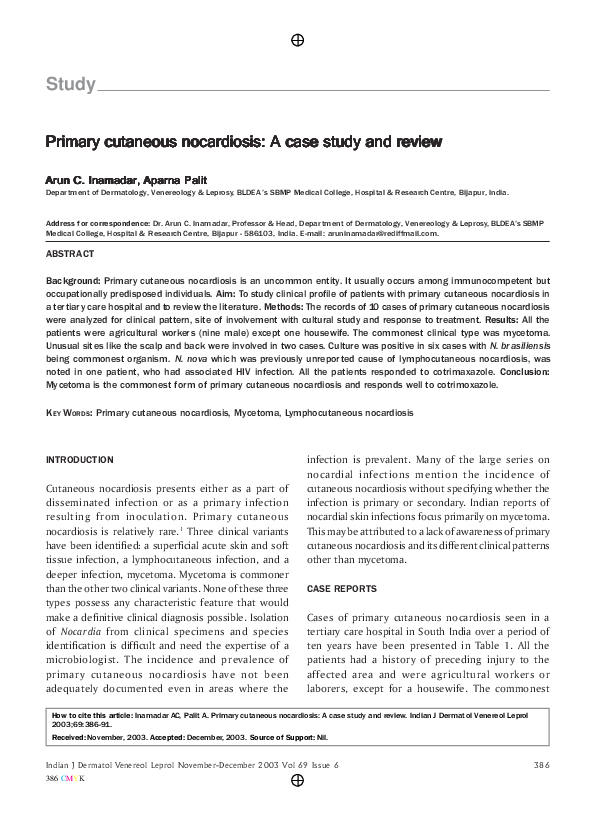 (PDF) Study - Primary cutaneous nocardiosis: A case study and review