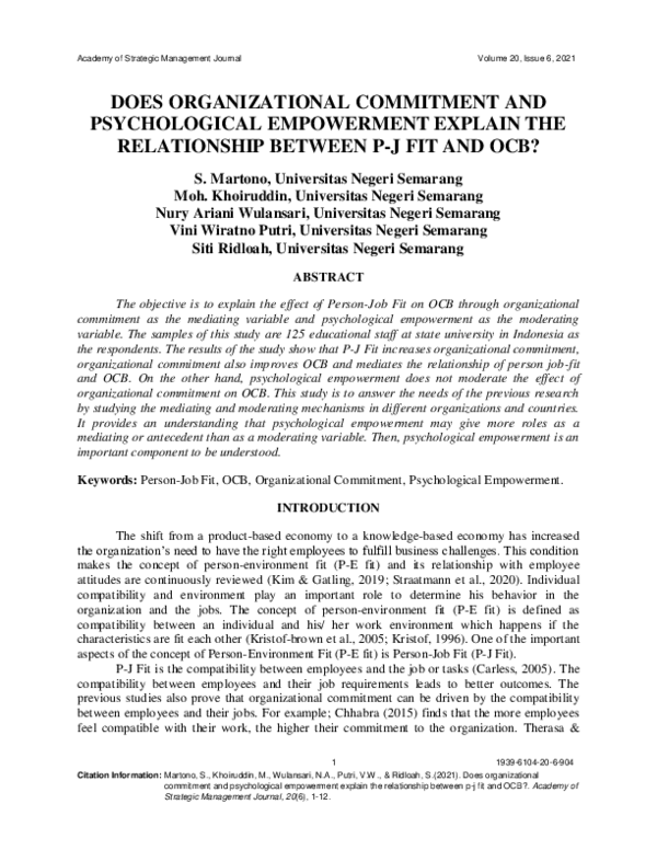 (PDF) Does Organizational Commitment and Psychological Empowerment ...