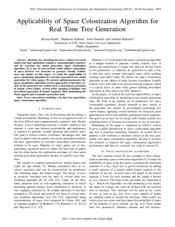 (PDF) Applicability of Space Colonization Algorithm for Real Time Tree Generation