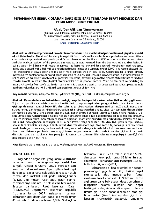 (PDF) Penambahan Serbuk Olahan Dari Gigi Sapi Terhadap Sifat Mekanik ...
