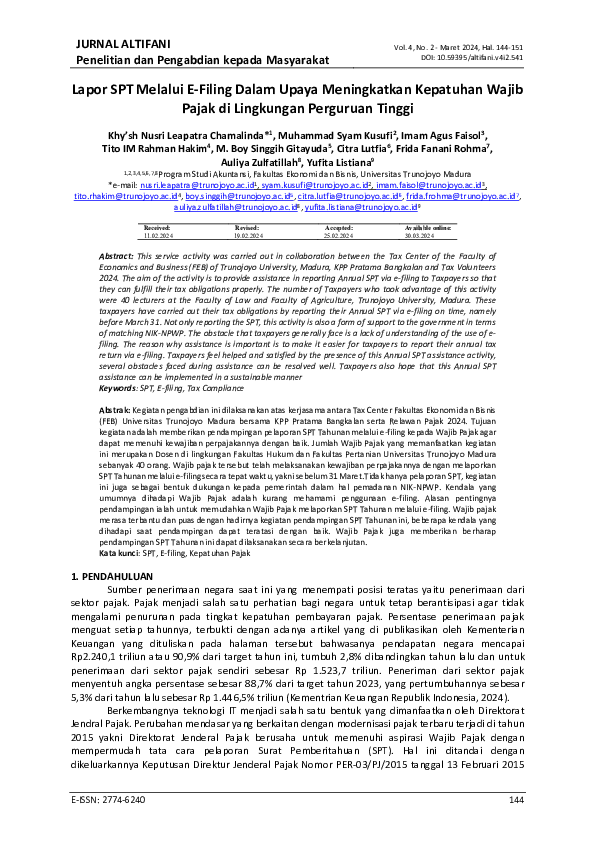(PDF) Lapor SPT Melalui E-Filing Dalam Upaya Meningkatkan Kepatuhan Wajib Pajak di Lingkungan ...