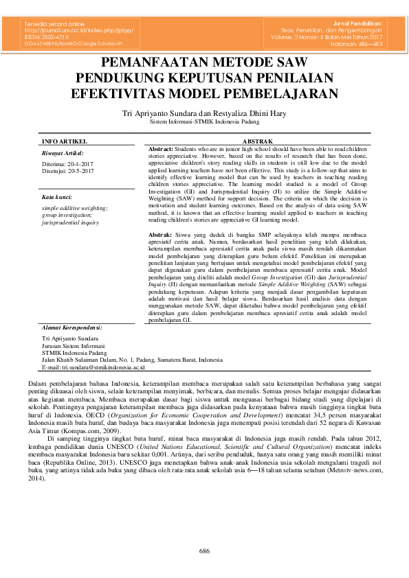 (PDF) Pemanfaatan Metode Saw Pendukung Keputusan Penilaian Efektivitas ...